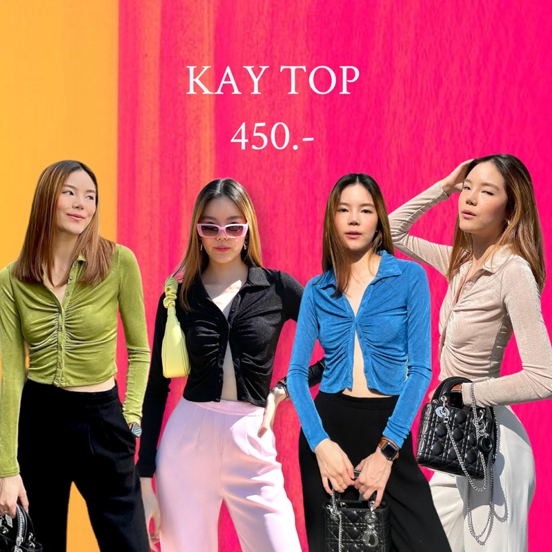 KAY TOP เสื้อแขนยาวจับจีบด้านหน้าผ้าวิ้ง | Shopee Thailand