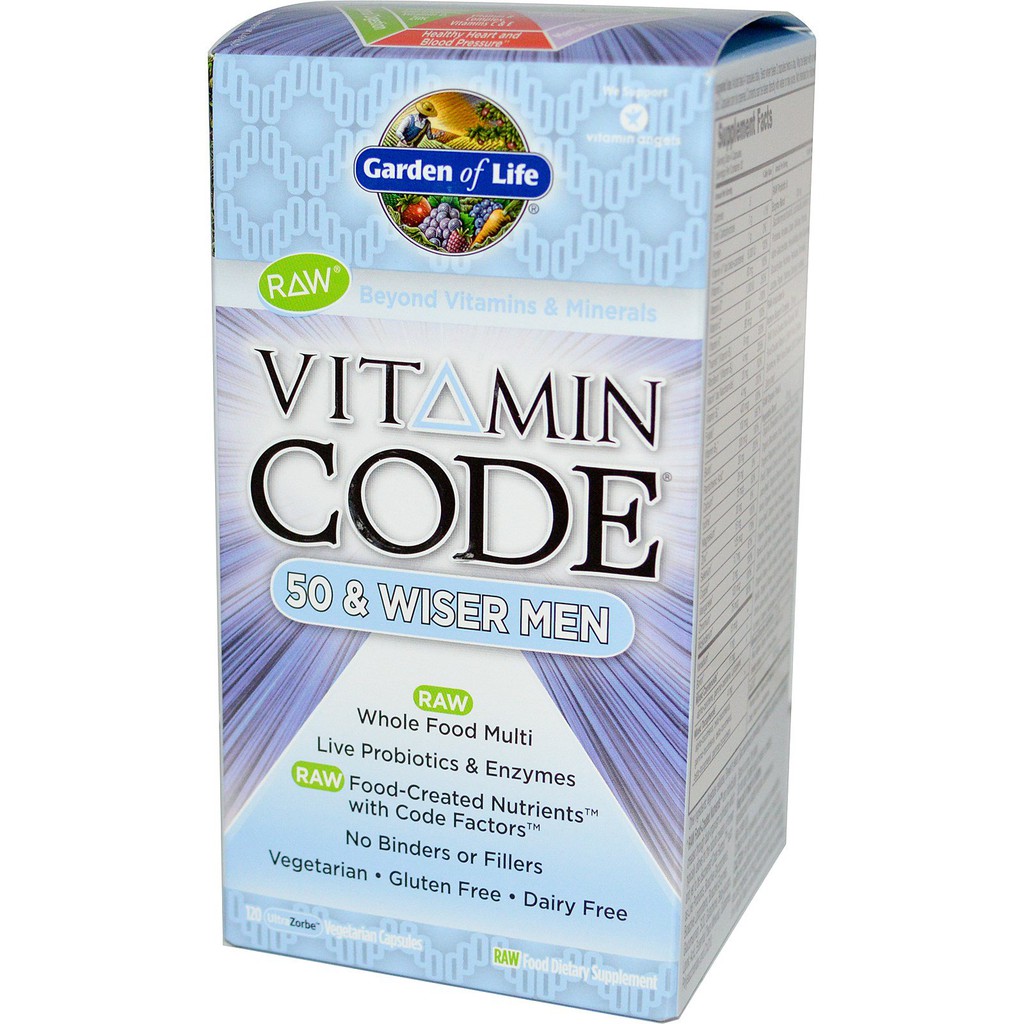 Garden of Life, Vitamin Code, 50 & Wiser Men, 120 Vegetarian Capsules ...