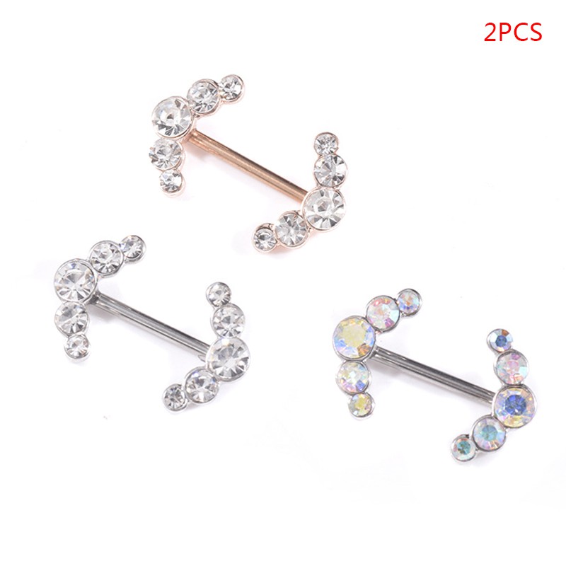 LFTH 2PCS Women Stainless Steel Crystal Shields Bars Nipple Piercing ...