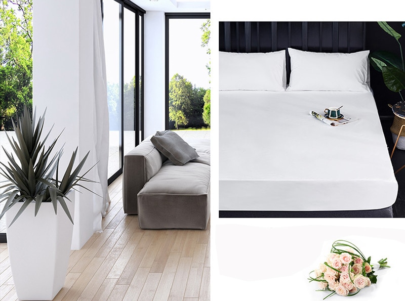 Waterproof Solid Mattress Cover King Queen Full Twin Single Size Fitted ...