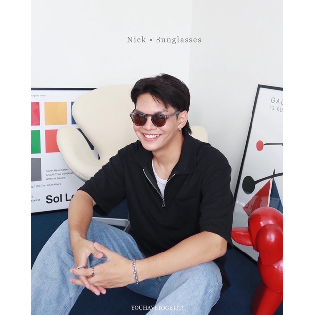 NICK แว่นตาเลนส์กันแดด 70s sunglasses (เฟรมสีเทา เนื้อใส เลนส์สีชา ...