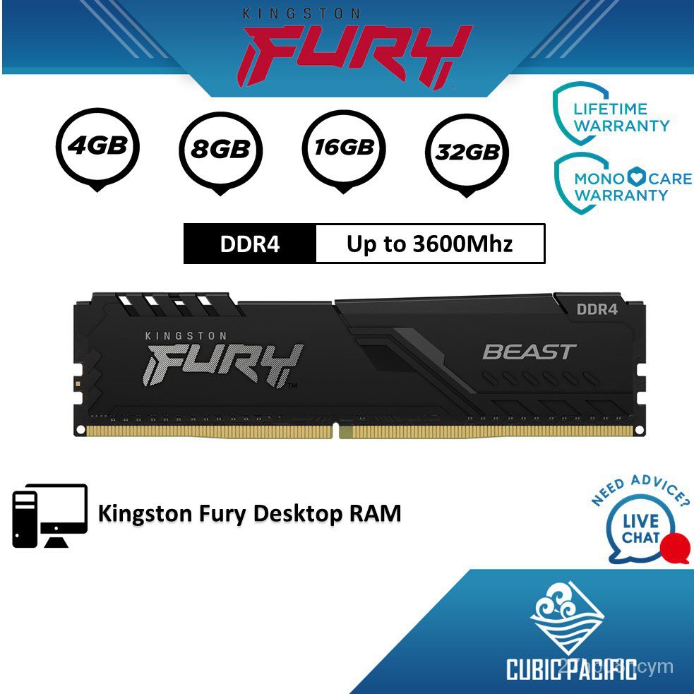 VyHw Kingston FURY Beast DDR4 2666/3200/3600 Mhz Desktop RAM (4GB/8GB/16GB) | Shopee Thailand