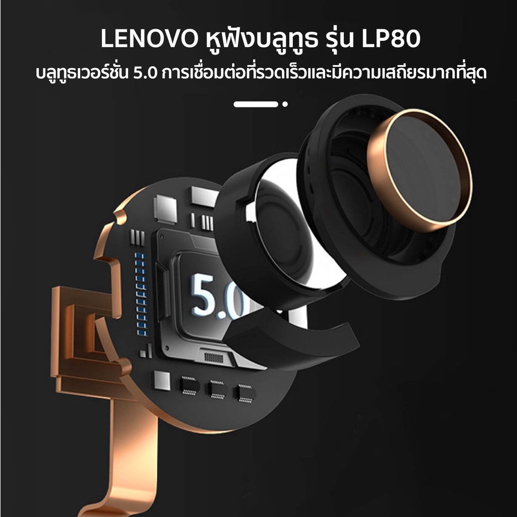 หูฟังบลูทูธ lenovo LP80 หูฟังไร้สาย 3D สเตอริโอ เบส หูฟังบลูทูธ ...