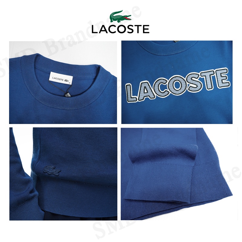 Lacoste เสื้อสเวตเตอร์แขนยาวหญิง รุ่น Lacoste Womens Crew Neck Check Lacoste Badge Cotton ...