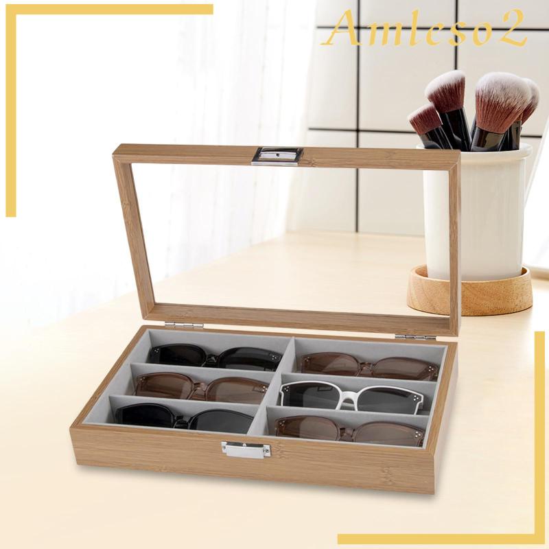 AMLESO2 6 Slots Sunglasses Display Box Wooden Case for Women Men ...
