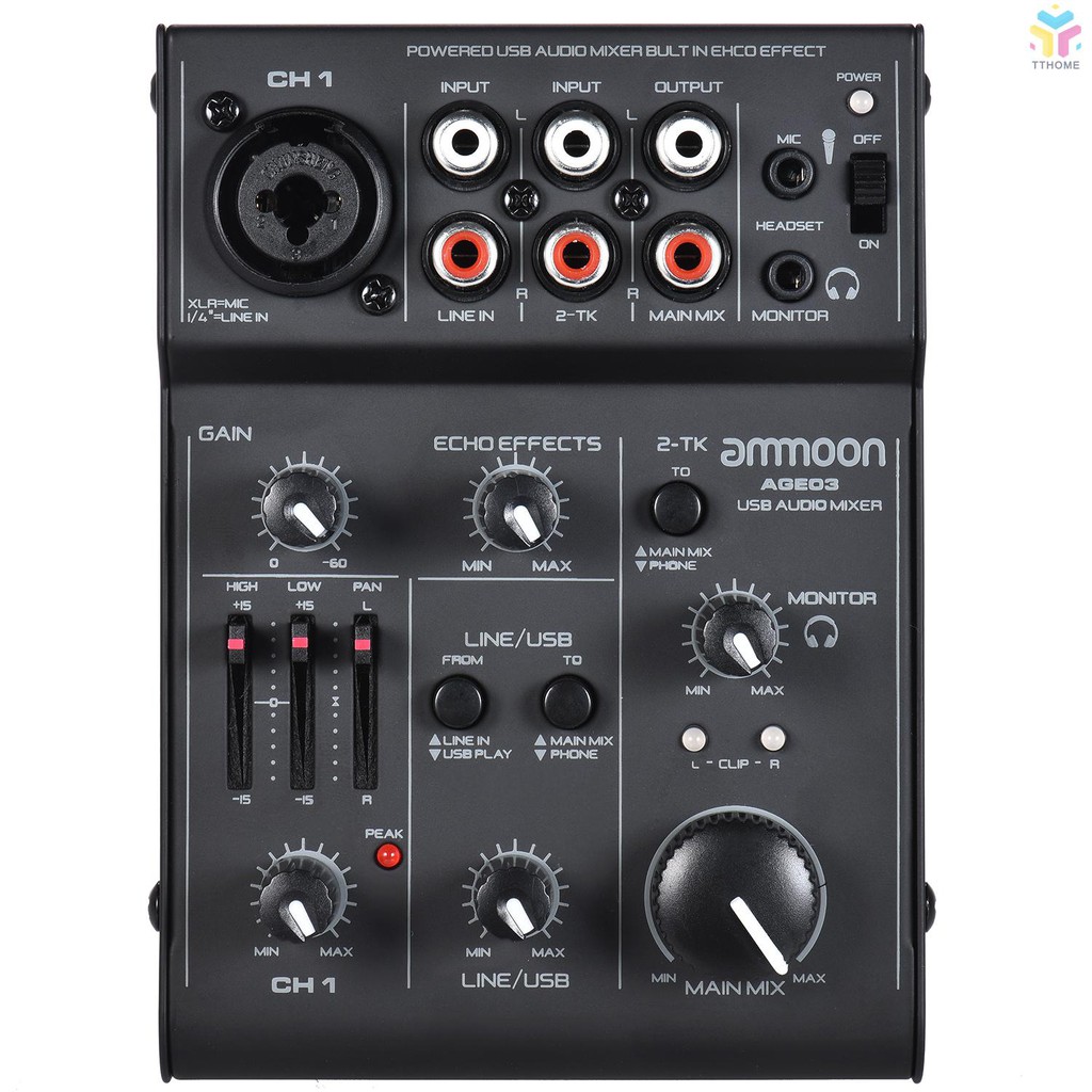 TT ammoon AGE03 5-Channel Mini Mic-Line Mixing Console Mixer with USB ...