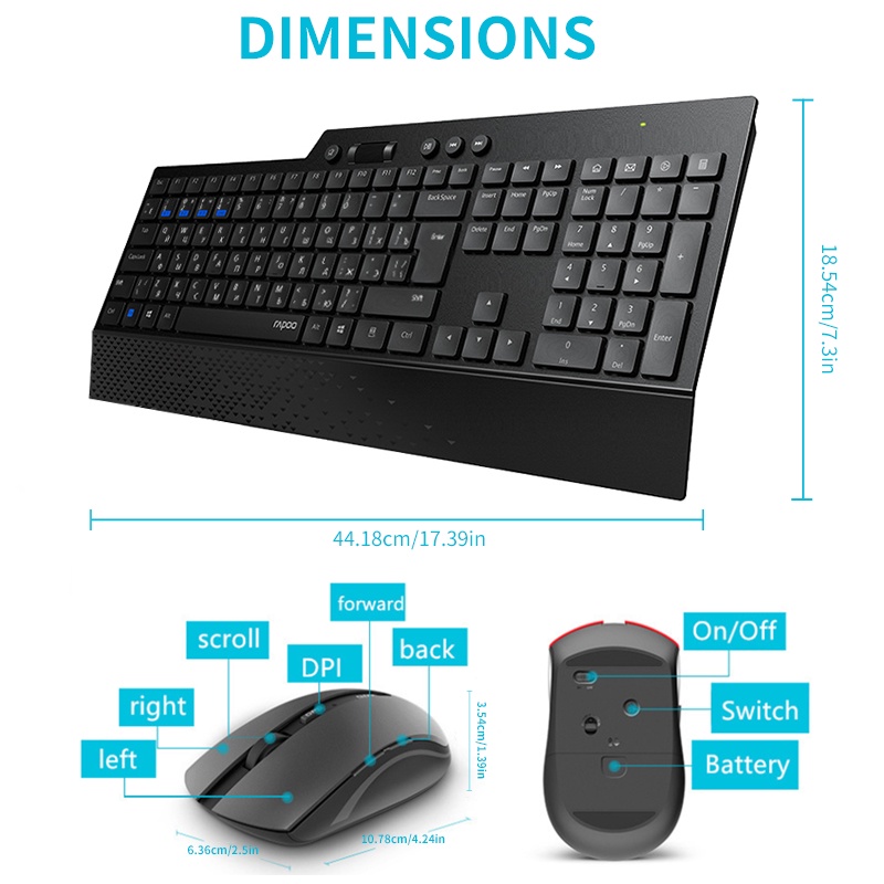 แป้นพิมพ์คอมพิวเตอร์ Rapoo 8200t Multi-mode Silent Bluetooth Wireless ...