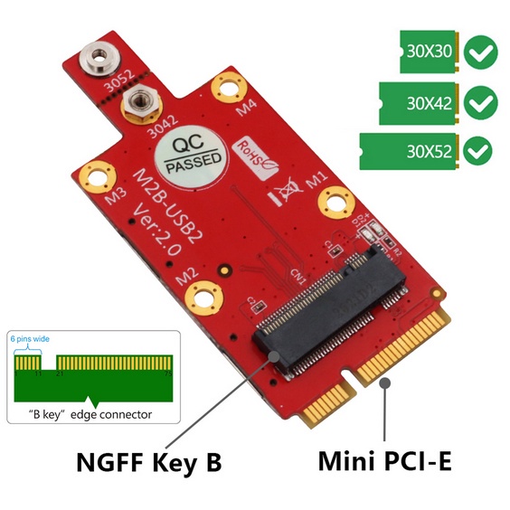 ☍♦M.2 คีย์ B ถึง Mini PCIe Adapter w/ 2 NANO SIM Card Slots สำหรับ 3G ...