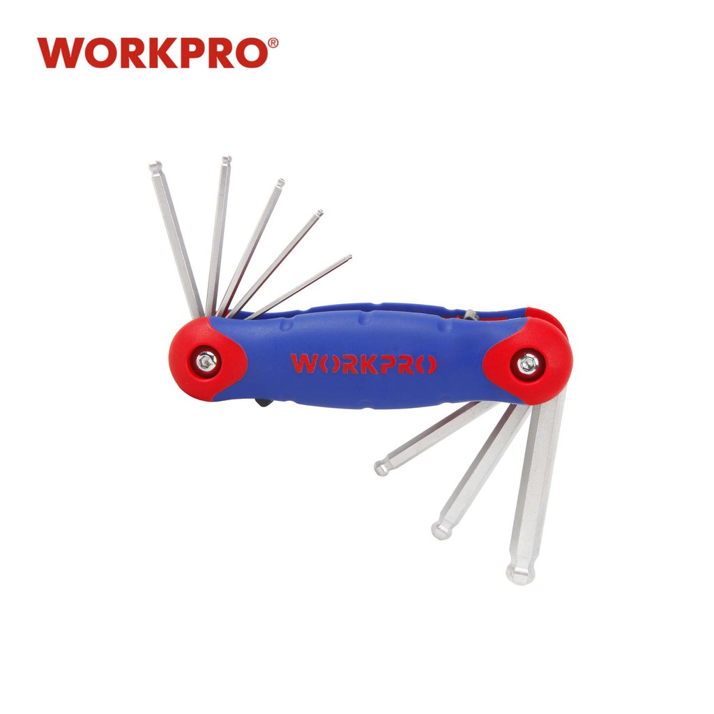 WORKPRO 8 IN 1 Folding Ball Point Key Set with Rubber Grip Metric Ball ...