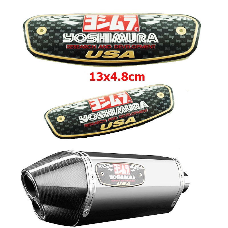 ป้ายโลโก้ โลหะ YOSHIMURA USA สีดำ ขอบทอง สำหรับติดท่อไอเสีย ขนาด 13.0X5 ...