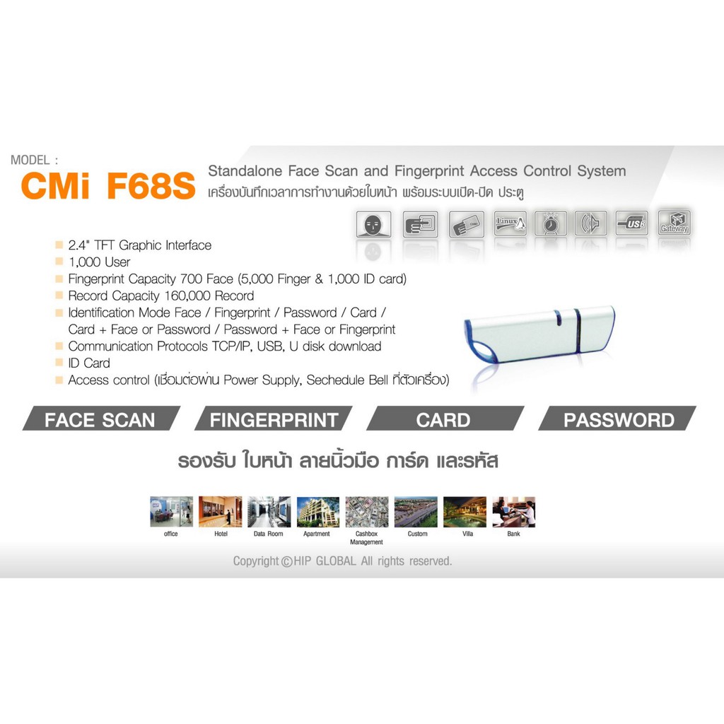 HIP CMiF68S สแกนหน้า นิ้วมือ ทาบบัตรส่งบันทึกเวลาทำงานเข้า Line - itshop_shop - ThaiPick