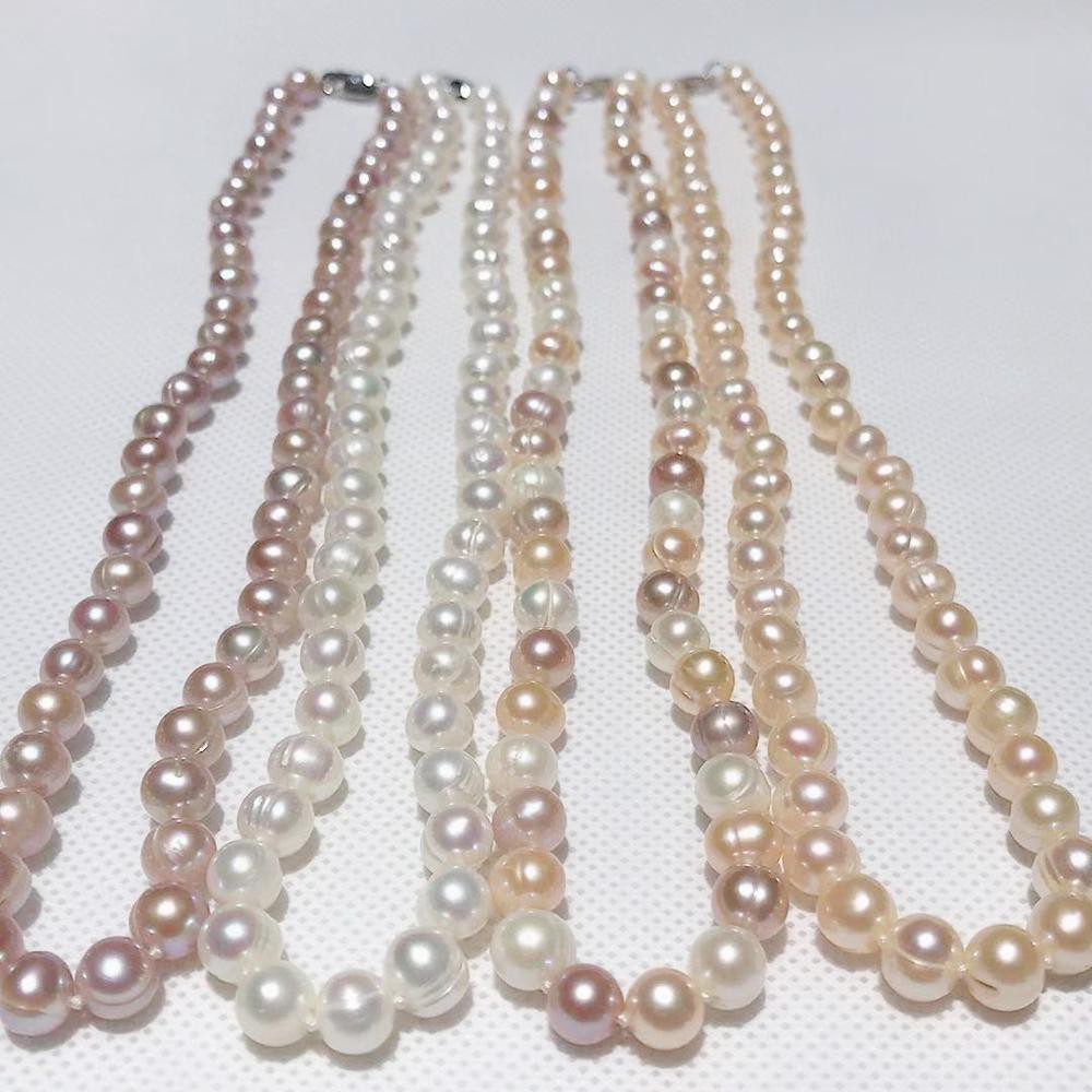 New Natural Freshwater Cultured Pearl Thread Pearl 7-8MM White Pink ...