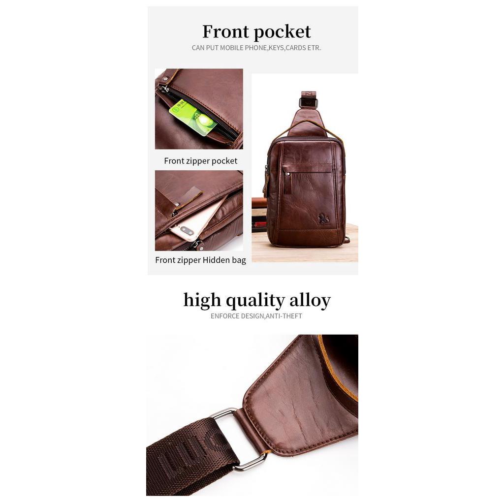 Laoshizi กระเป๋าคาดอกสะพายไหล่สําหรับผู้ชายหนังแท้กันน้ํา Crossbody ...