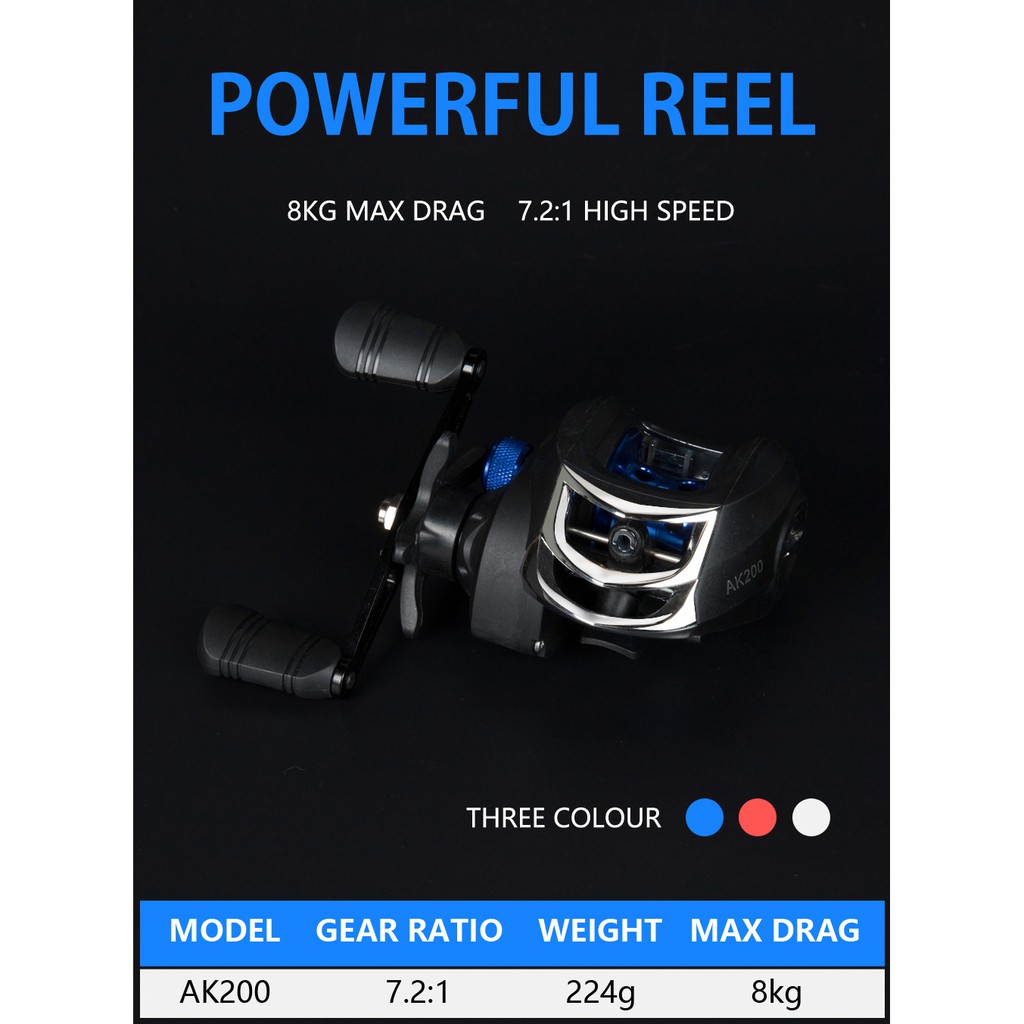 2021 New AK200 7.2:1 High Speed Fishing Reel Left Right Hand Baitcasting Reel Brake System 8kg ...