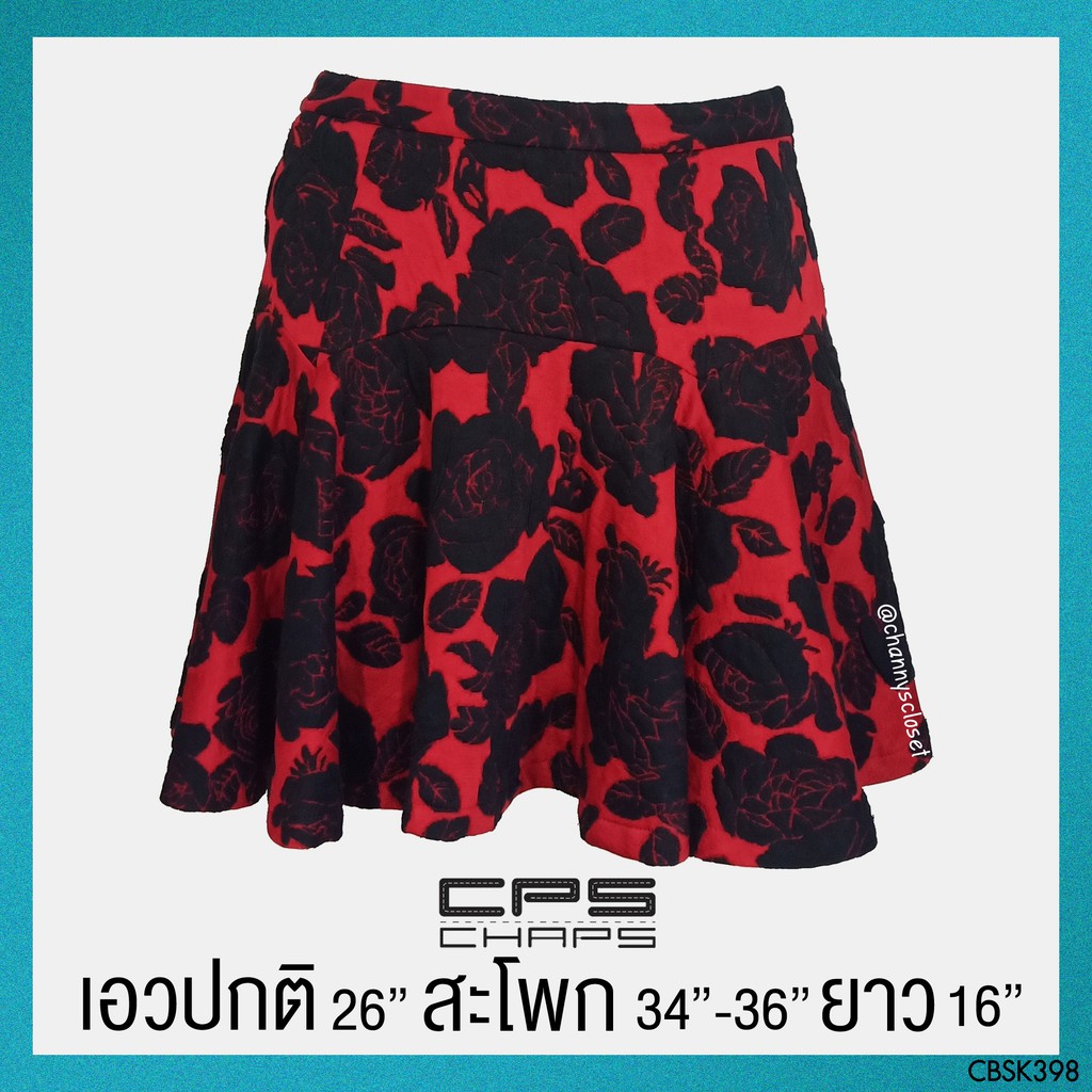 USED Chaps - Red Floral Ruffle Skirt กระโปรงสั้นสีแดง สีดำ เอวปกติ ลาย ...