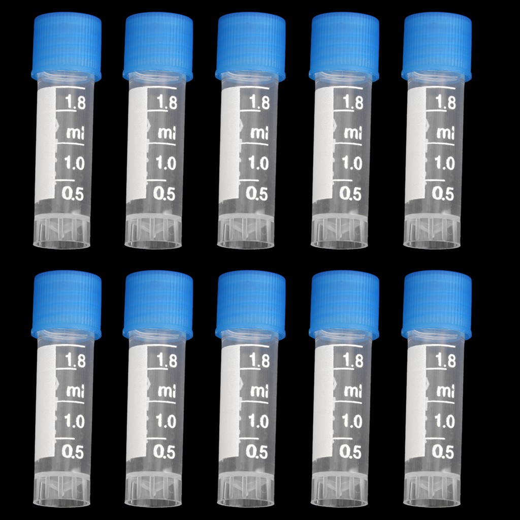 10pcs 1.8ml Plastic Graduated Cryovial Test Tube Sample w/ Screw Cap ...