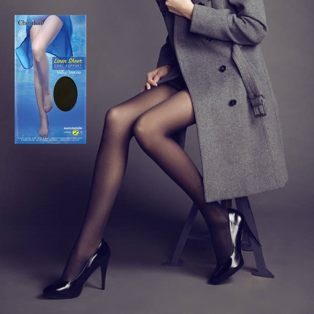 1 แพ็ค มี 2 คู่ Cherilon เชอรีล่อน ถุงน่อง ลินินเชียร์ ซัพพอร์ท สีดำ บางใส กระชับขา เรียวเล็ก ...