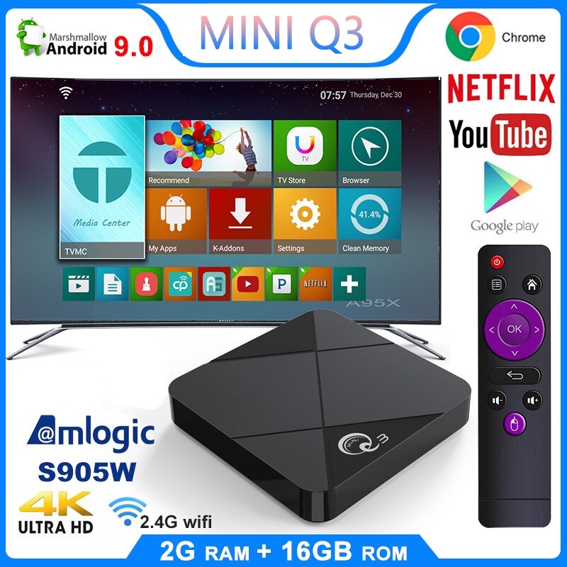 TV BOX mini Q3 Smart Box 16GB/64GB Android 9.0 Android ออนไลน์กล่องทีวี ...