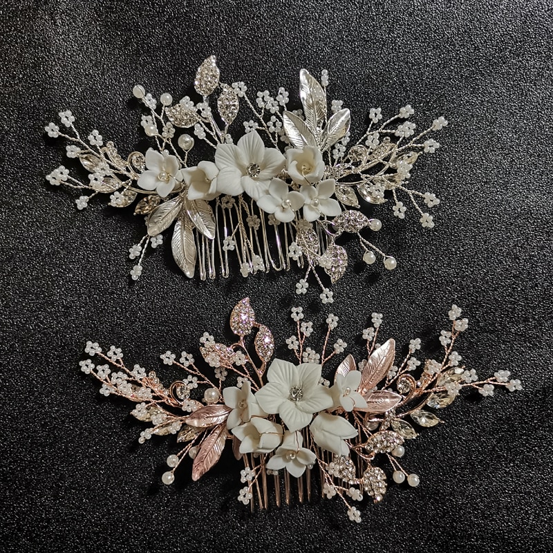 Slbridal Handmade Crystal Rhinestones Pearls Flower Wedding Jewelry