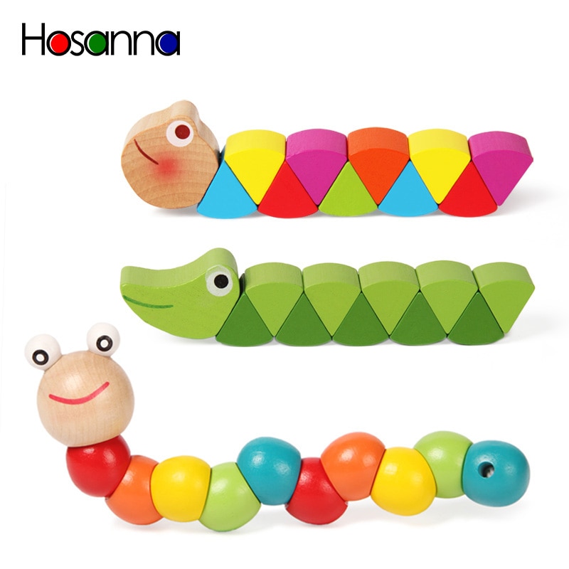 2020 NewColorful Wooden Worm Puzzles Kids Learning Educational Didactic ...