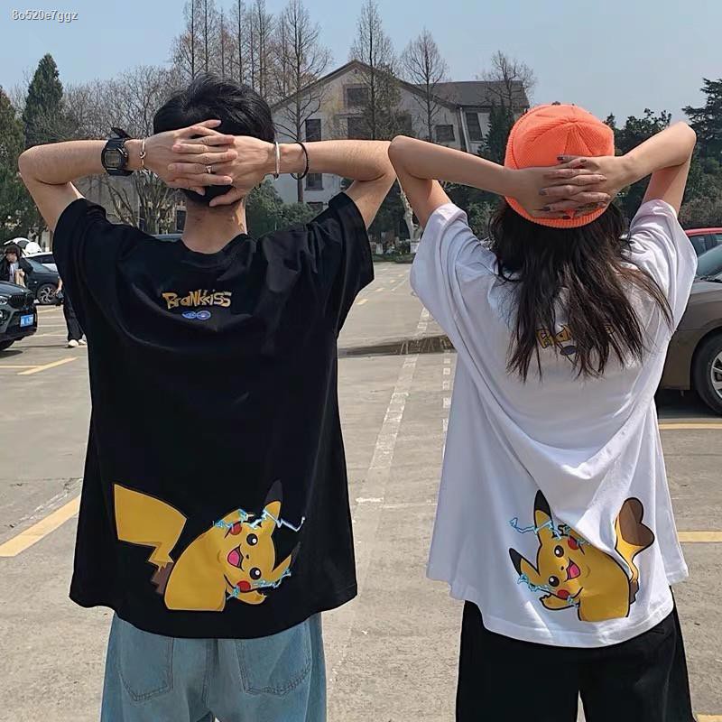 Anime T-shirtโปเกมอน ปิกาจู แขนสั้น เสื้อยืด Loose Couple Pack ...