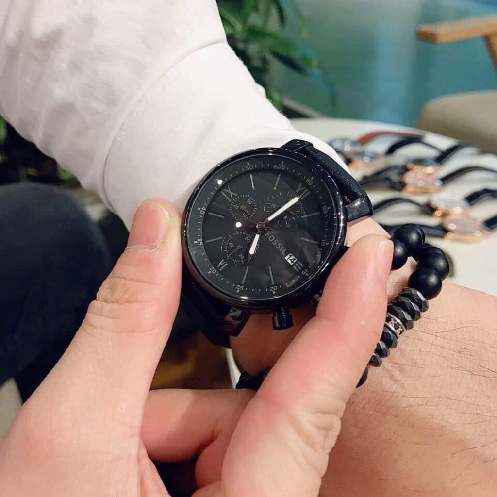 FOSSIL FOSSIL Rhett Chronograph Black Leather Watch BQ1703 BQ1703 ...