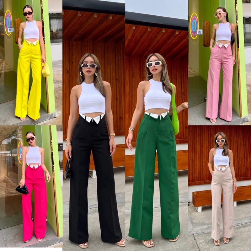 Monaco high-waist pant กางเกงเอวพับป้ายPromthong - booran_boran - ThaiPick