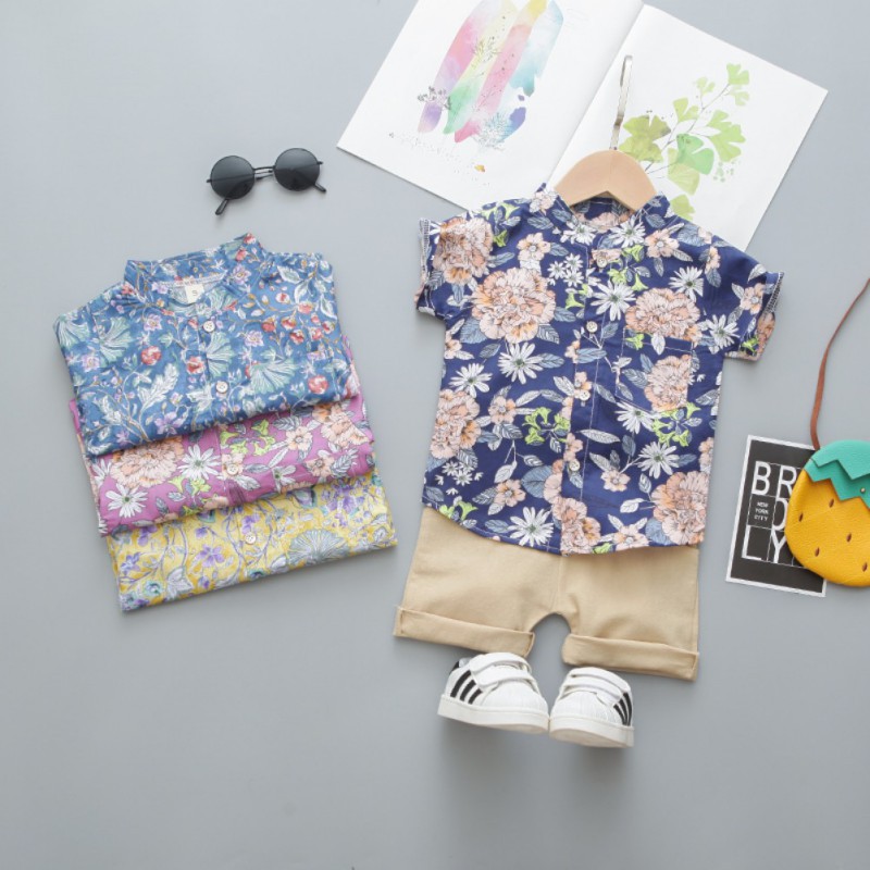 Bobora เสื้อเชิ้ตแขนสั้น คอปก ผ้าฝ้าย พิมพ์ลายการ์ตูนดอกไม้ ขนาดเล็ก ...