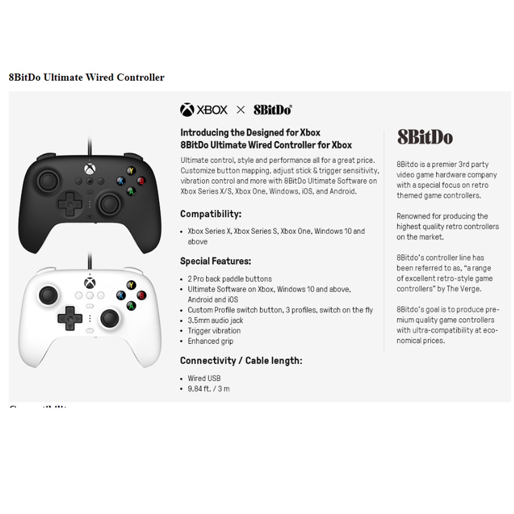 8BitDo 82CE Ultimate Wired Controller Joystick for Xbox Series,Series S ...