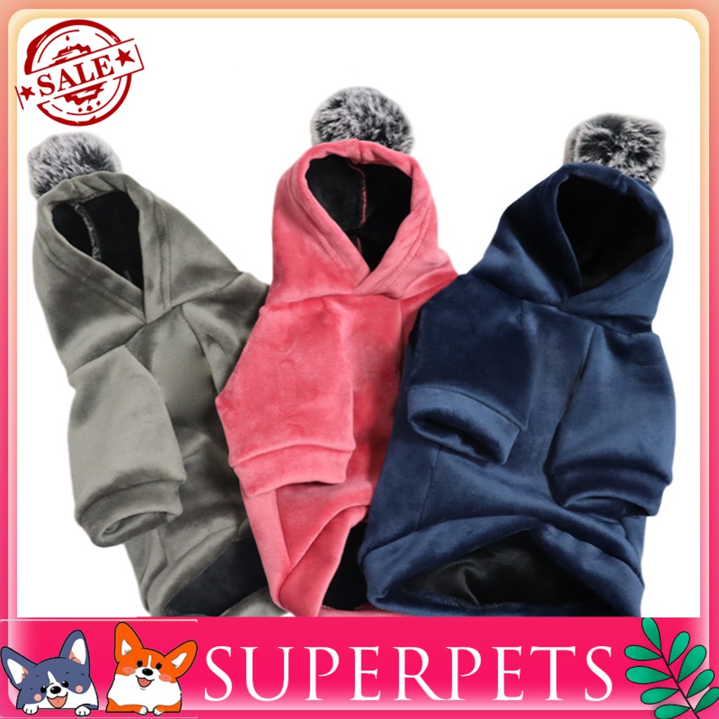 Winter Dog Puppy Clothes Solid Color Pet Jacket Hoodie Sweatshirt with ...