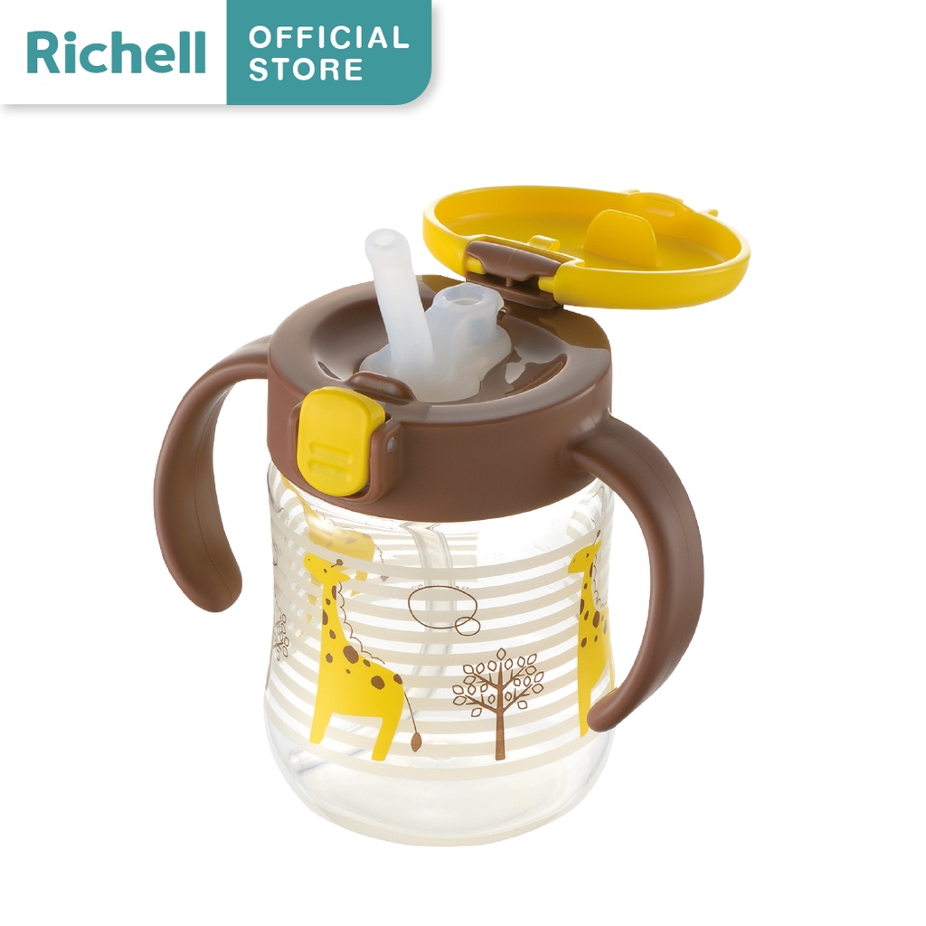 Richell(ริเชล)TLI แก้วน้ำหัดดูดหลอด Straw Mug สเต็ป 2 หลอดสุญญากาศกันสำลัก(7 เดือนขึ้นไป ...
