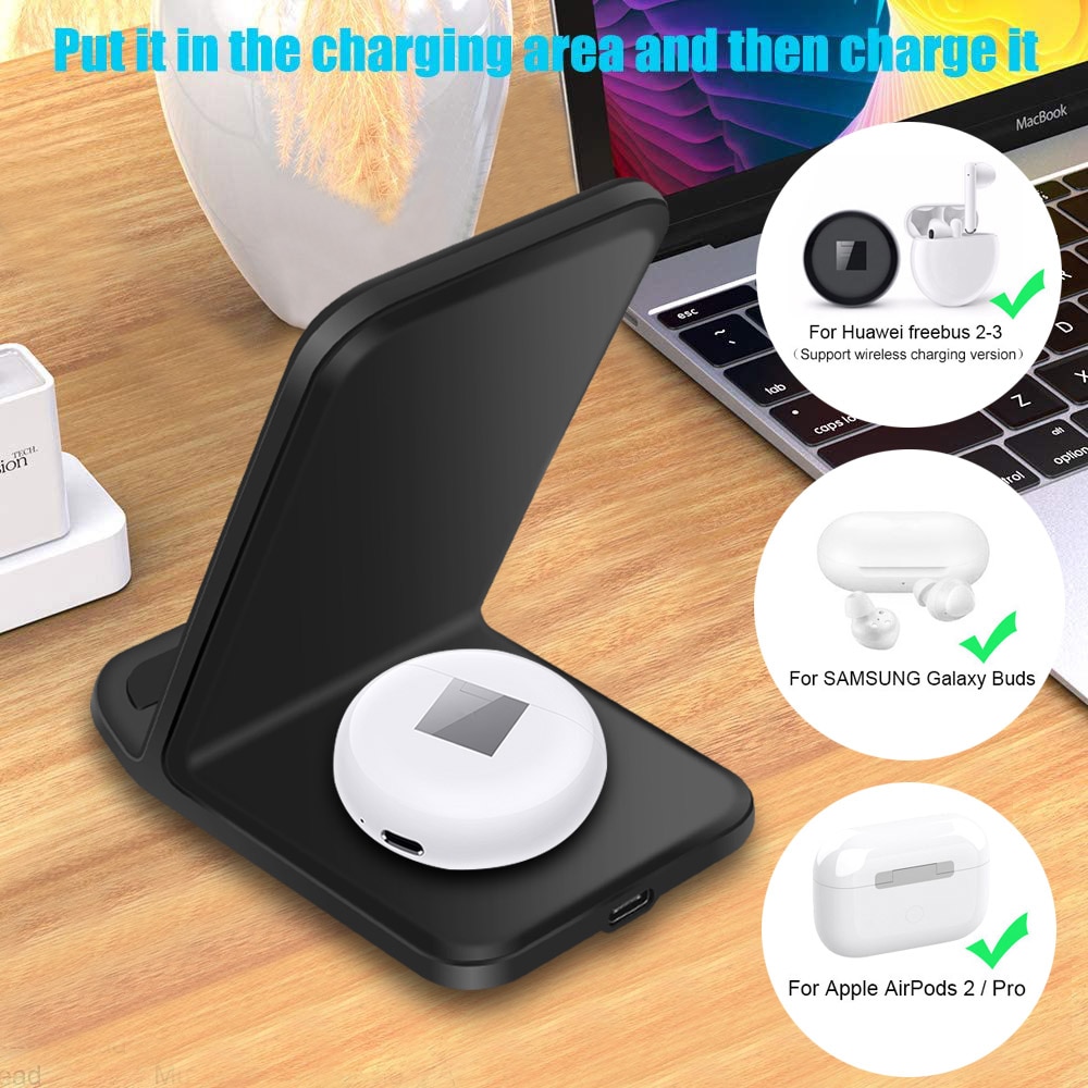DCAE 15W 2 in 1 Qi Wireless Charger For iPhone 11 XS Max XR X 8 Airpods Pro Dual Fast Charging ...