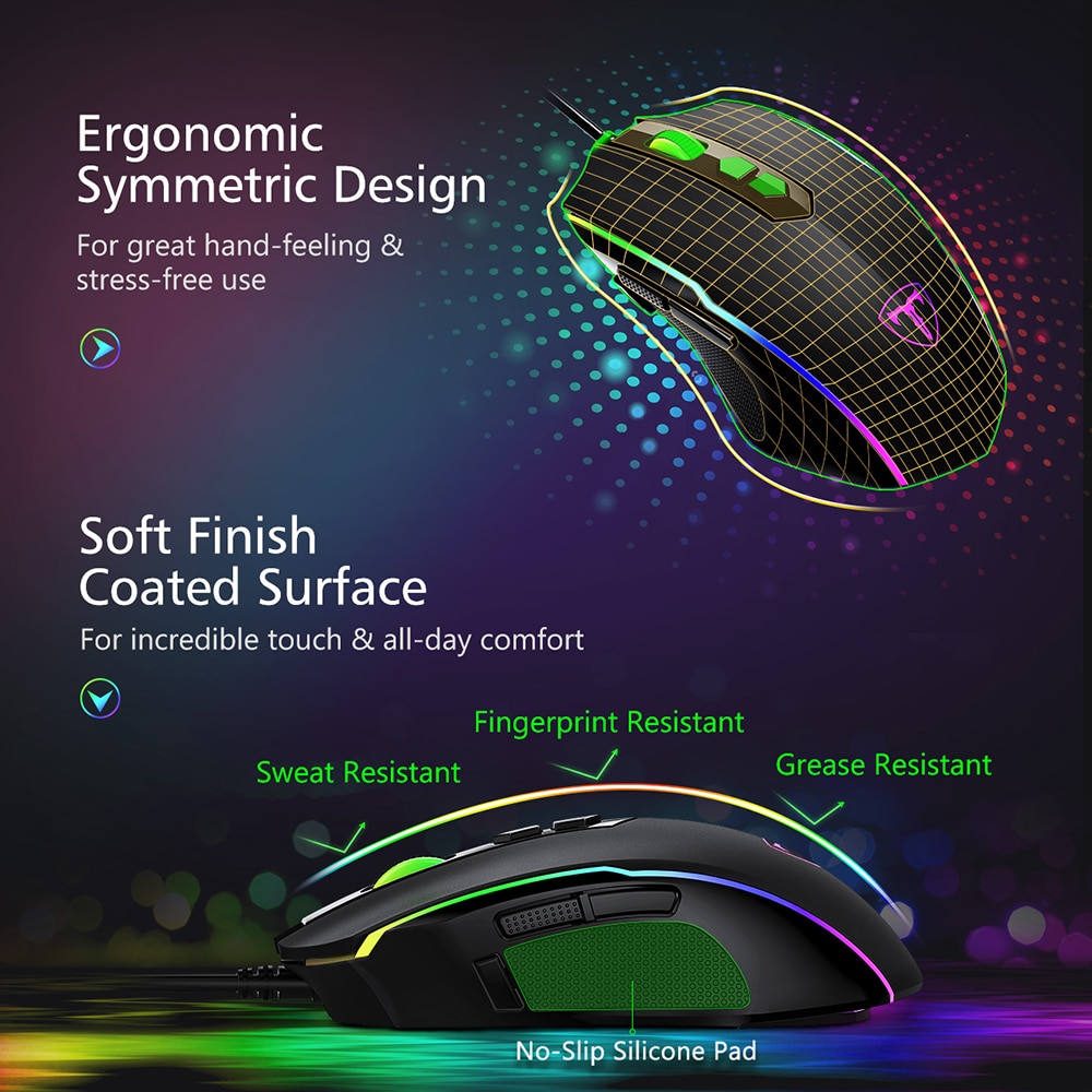 VicTsing T16 Wired Gaming Mouse 8 Programmable Button 7200 DPI USB Computer Mouse Gamer Mice ...