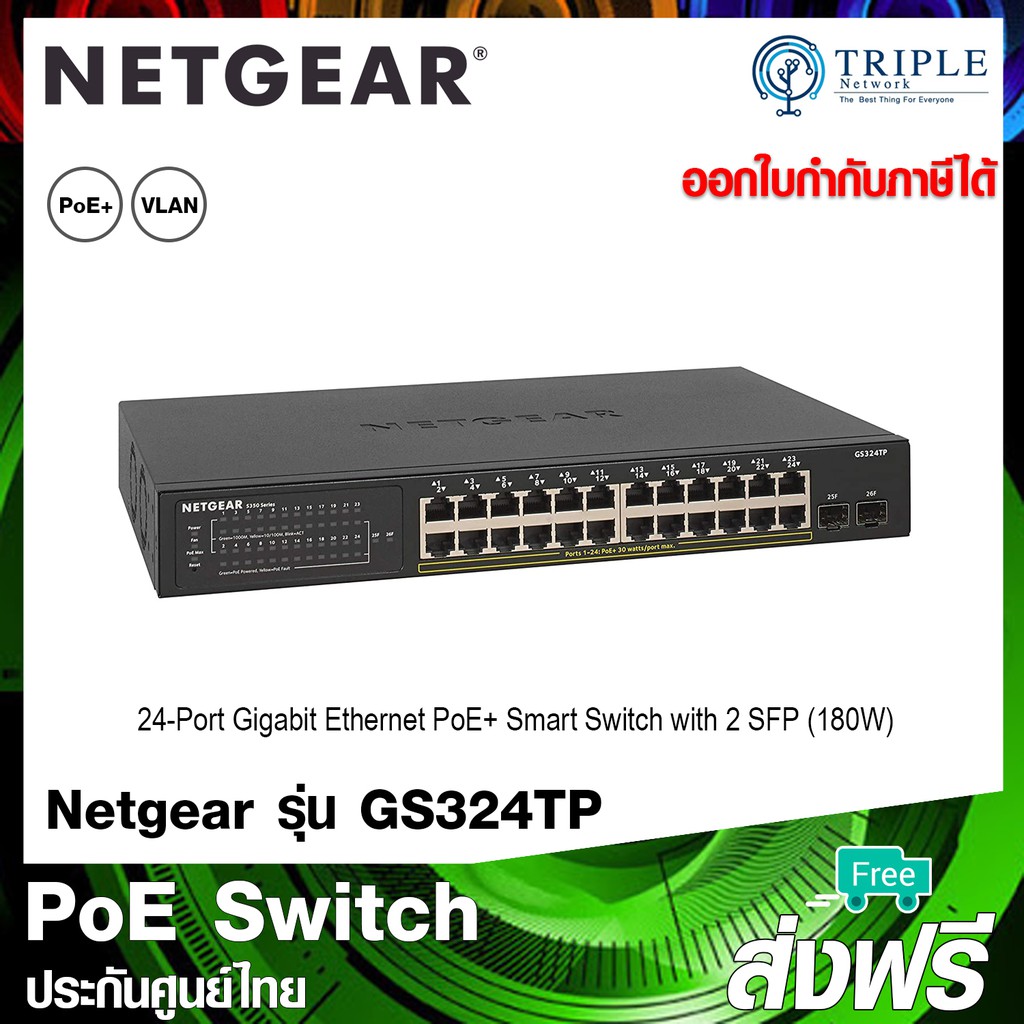 Netgear GS324TP 24-Port Gigabit Ethernet PoE+ Smart Switch with 2 ...