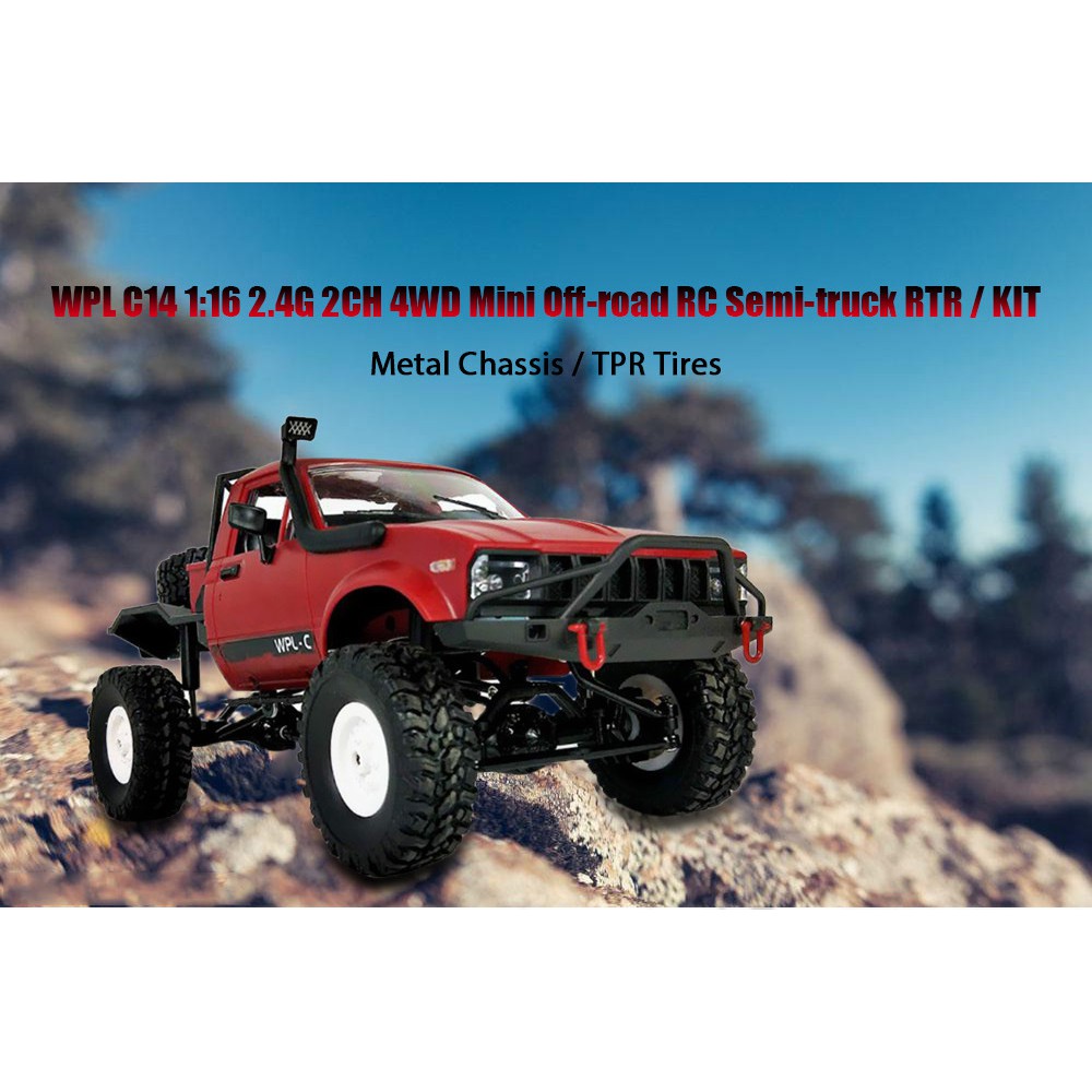 WPL C14 116 2.4G 2CH 4WD Mini Off-Road RC Semi Truk dengan Chassis LogamTPR ban15 Kmh Kecepatan ...