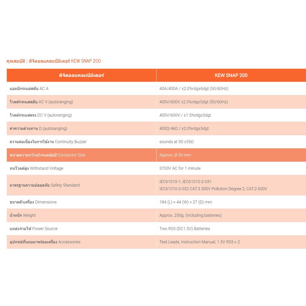 KYORITSU แคลมป์มิเตอร์ คลิปแอมป์ ดิจิตอล Digital Clamp Meter รุ่น KEW SNAP 200 - ovdtyq_q_8 ...