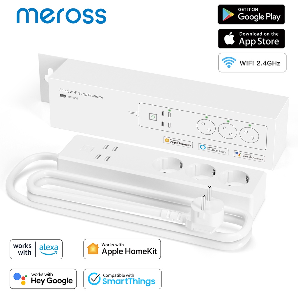 Meross HomeKit Smart Power Strip WiFi Surge Protector EU/UK Plug Power ...