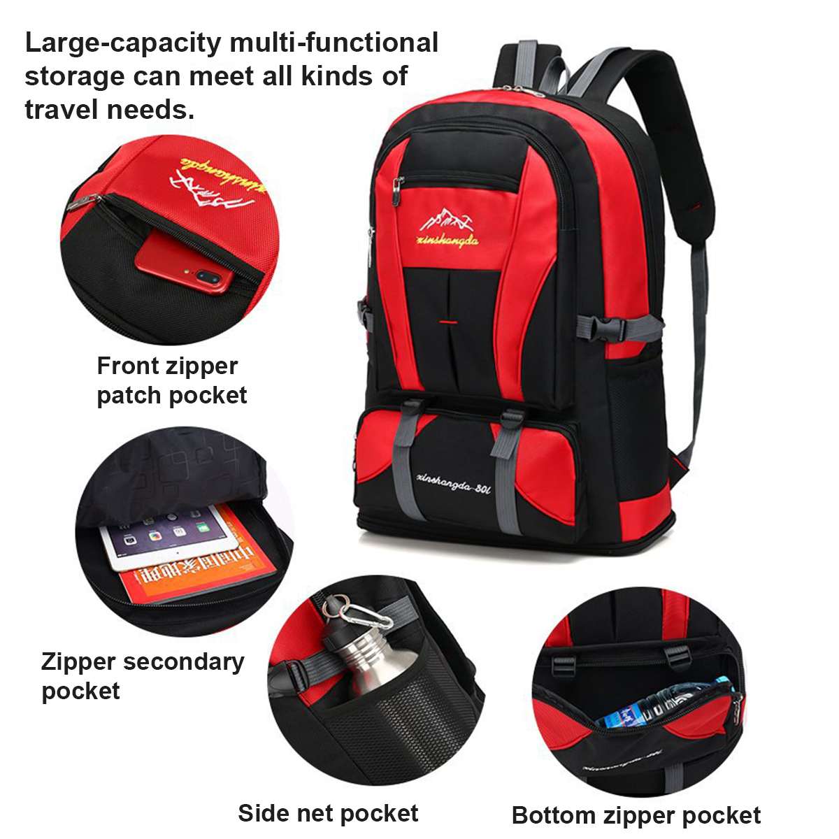 Men 80L Large Hiking Mountaineering Backpack Waterproof Climbing Hiking ...