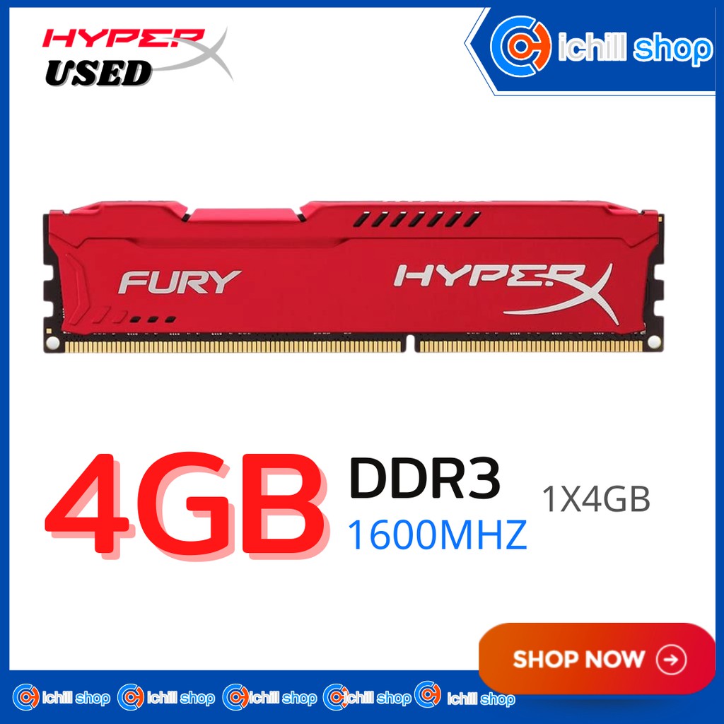 Ram (แรม) Kingston Hyper X Fury DDR3 4GB 1600MHz Red No Box (ประกัน Synnex LT) P09247 ...