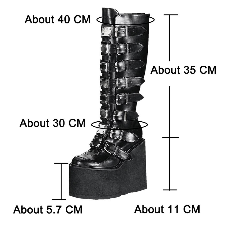 New Female Fashion Metal Gothic Platform Boots Punk Cosplay Wedges High ...