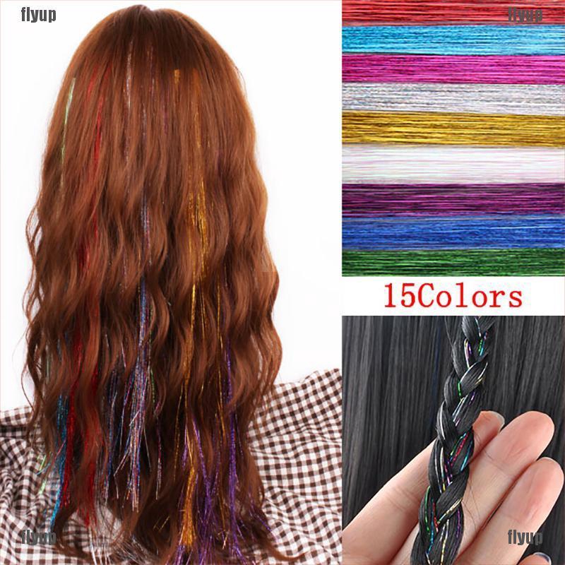 120 Strands Hair Tinsel Bling Silk Hair Flare Strands Glitter Rainbow ...