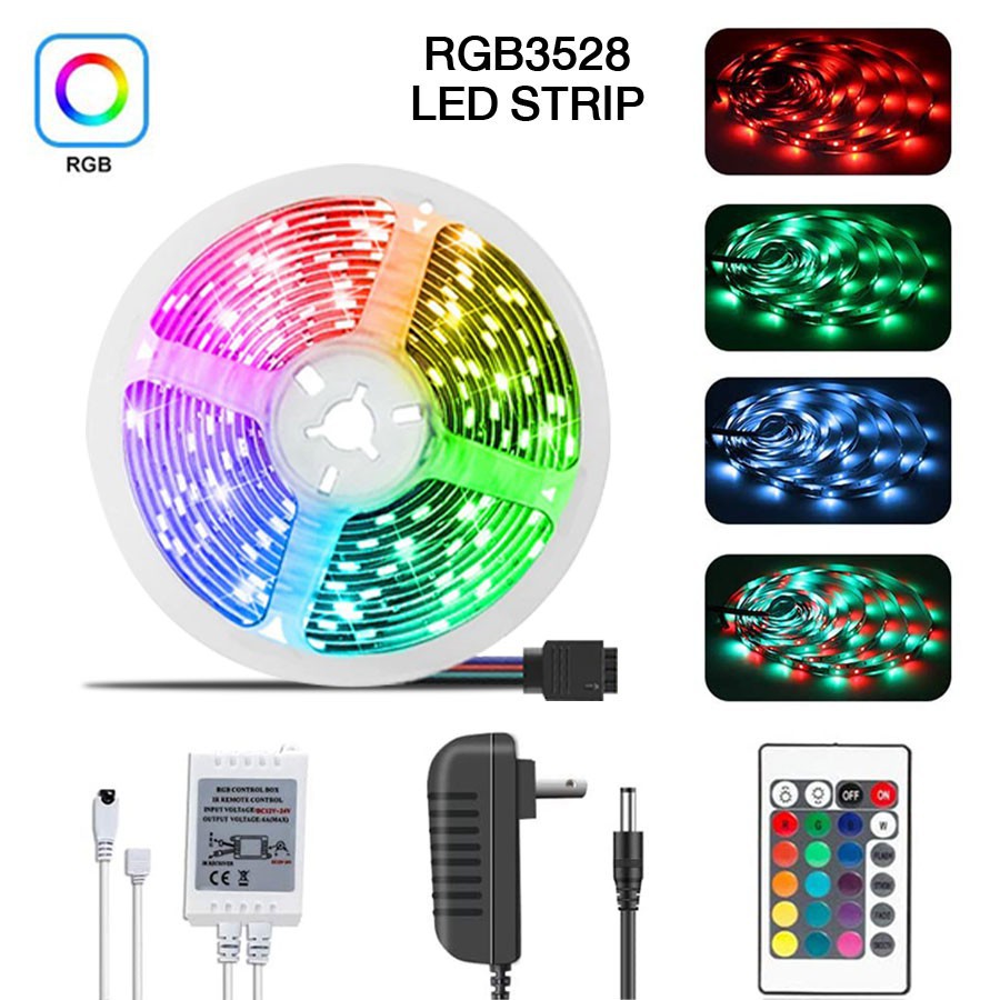 ไฟ ไฟเส้น LED SMD 3528 RGB กันน้ำ พร้อมรีโมทย์ และ Adapter DC 24W แถบไฟริบบิ้น ไฟตกแต่งบ้าน ไฟ ...