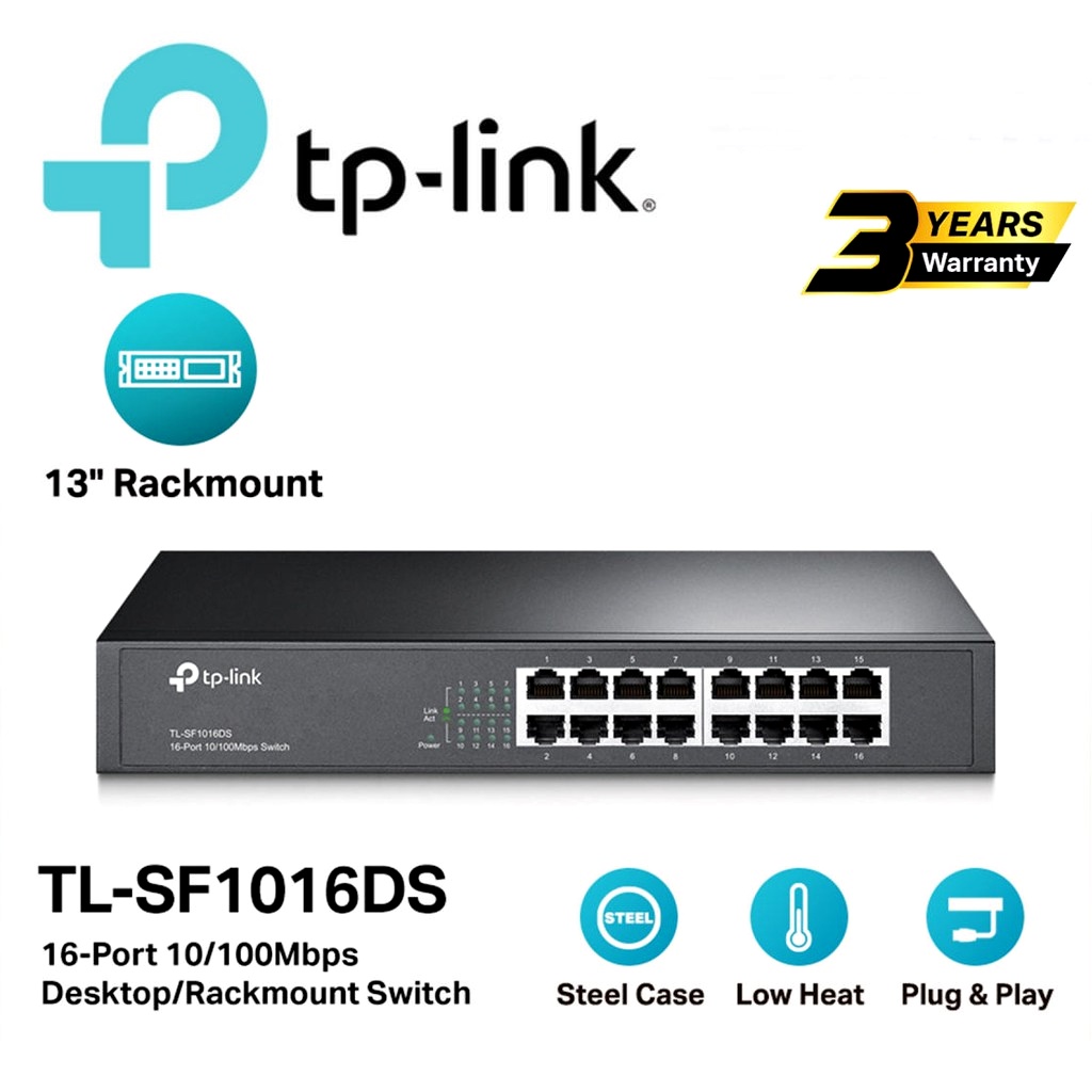 SWITCH HUB (สวิตซ์ฮับ) TP-LINK (TL-SF1016DS) 16 PORT 10100Mbps ...