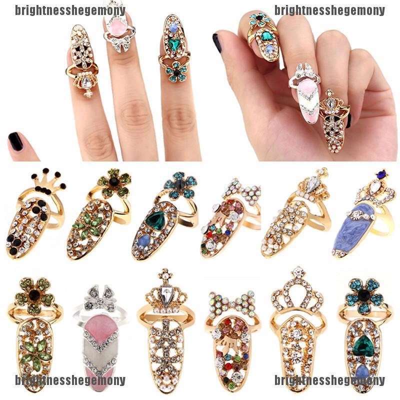 BMTH Women Elegant Bowknot Nail Ring Charm Crown Flower Crystal adore ...