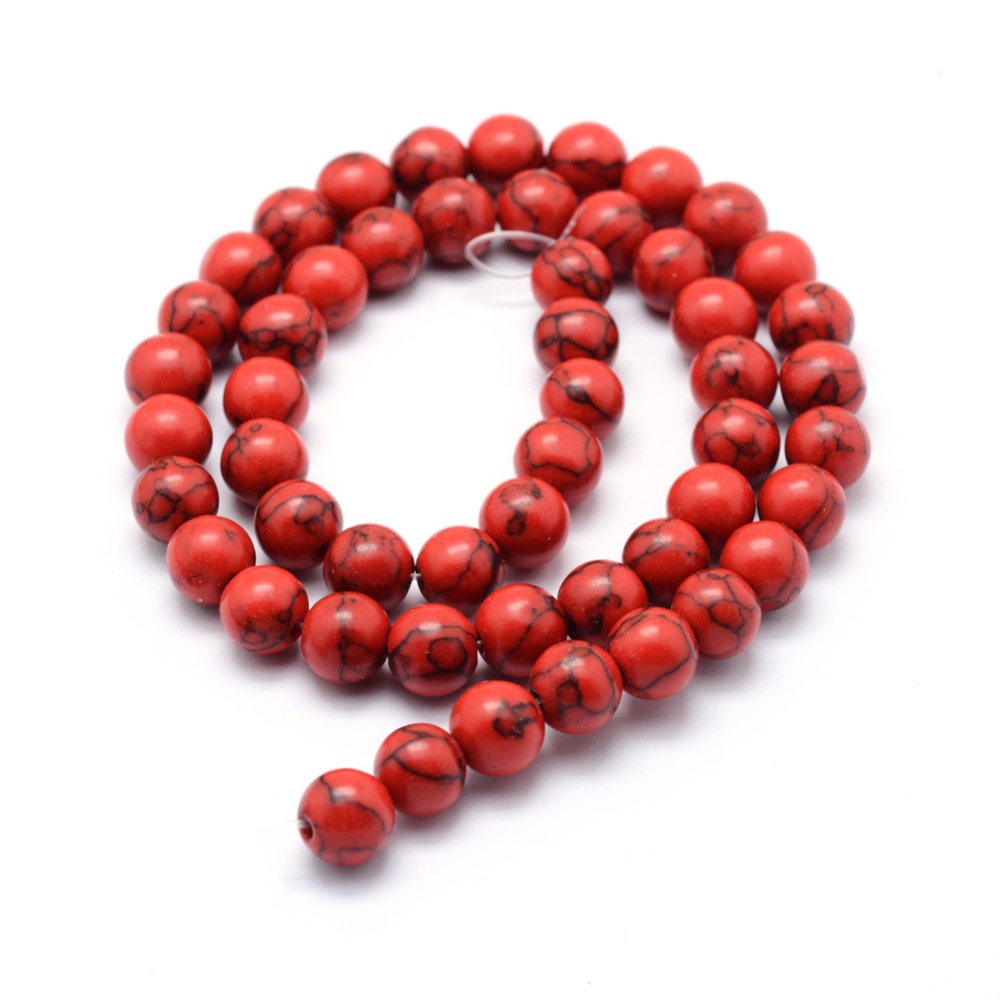 BeeBeecraft 10 Strands Synthetic Howlite Bead Strand Dyed Round Red 8mm ...