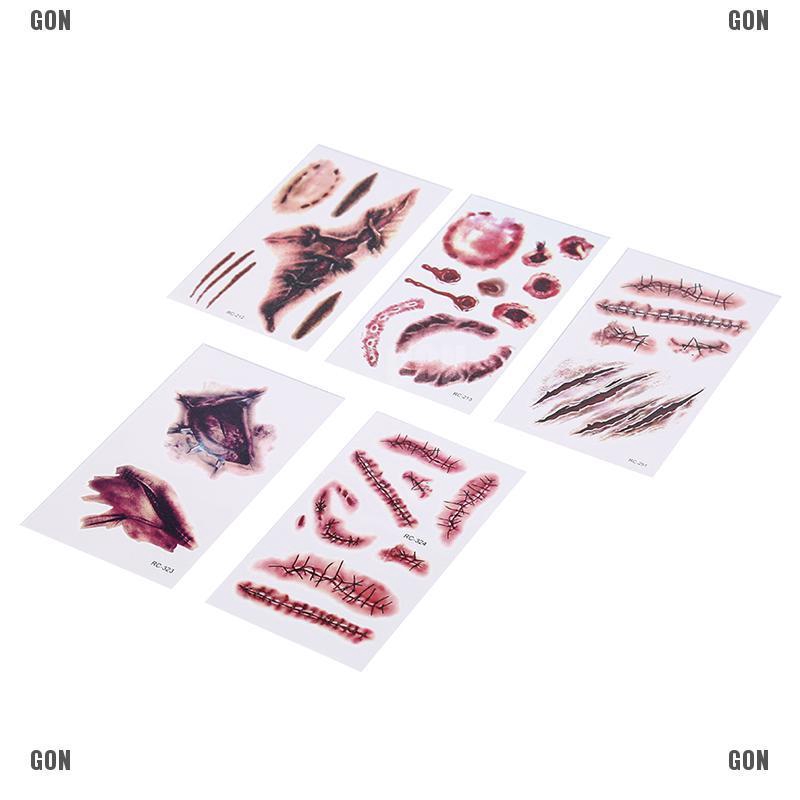 LOVE 5pcs halloween tattoo sticker cool temporary horror wound scar ...