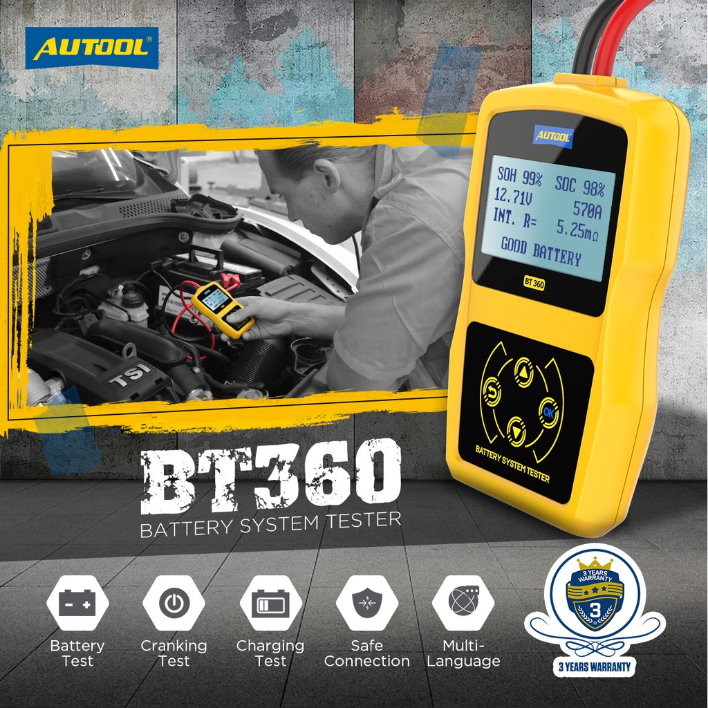 AUTOOL BT360 เครื่องวัดแบตเตอรี่ CCA 100-2400 เครื่องวัดแบตเตอรี่รถยนต์ ...