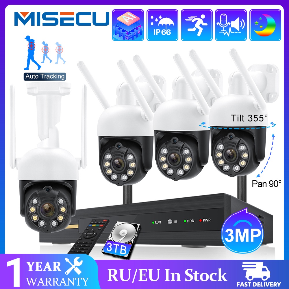 MISECU H.265 3MP HD Wireless CCTV System Two Way Audio Waterproof PTZ ...