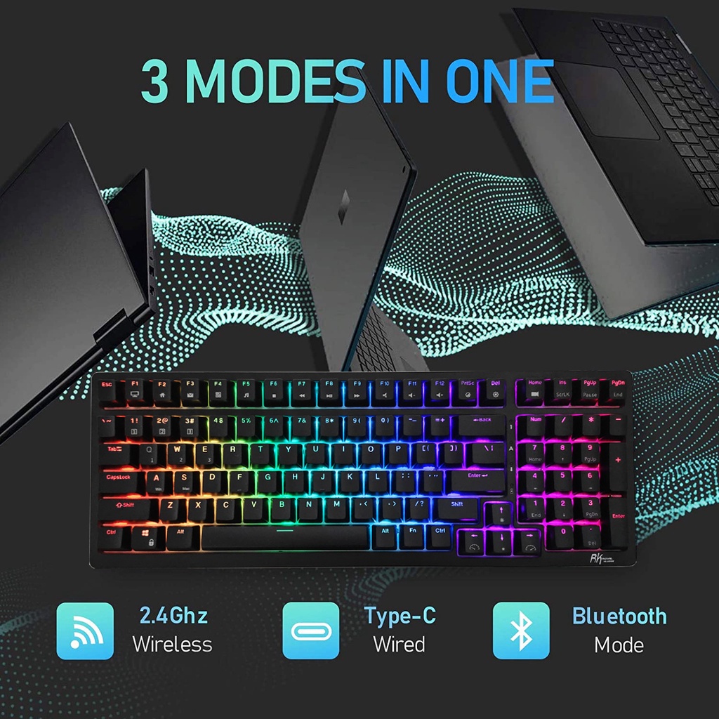 Royal Kludge RK98 Hot-swappable Wireless Mechanical Keyboard with ...