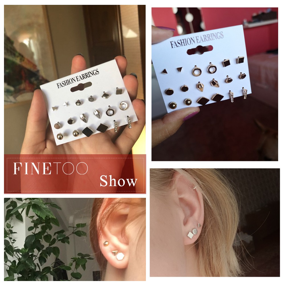 Fashion Minimalist Mixed Small Earrings Set Simple Geometric Rhinestone ...